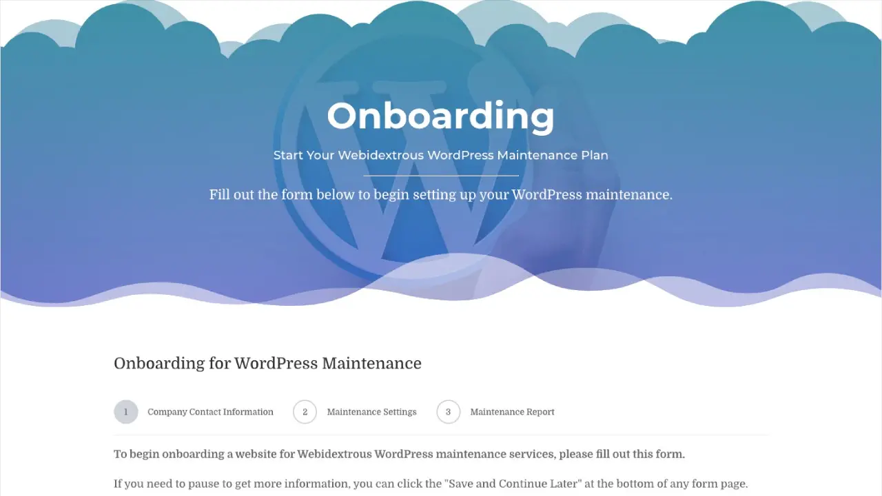 Onboarding - WordPress Maintenance by Webidextrous